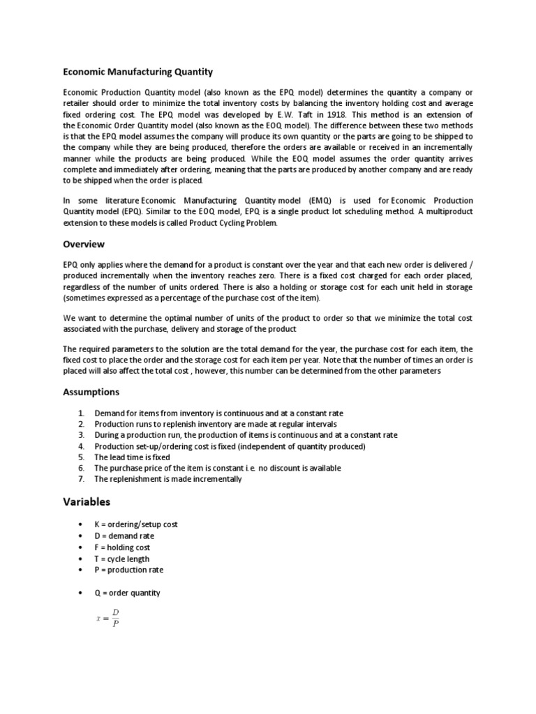 Economic Production Quantity Model Explained | PDF | Applied ...