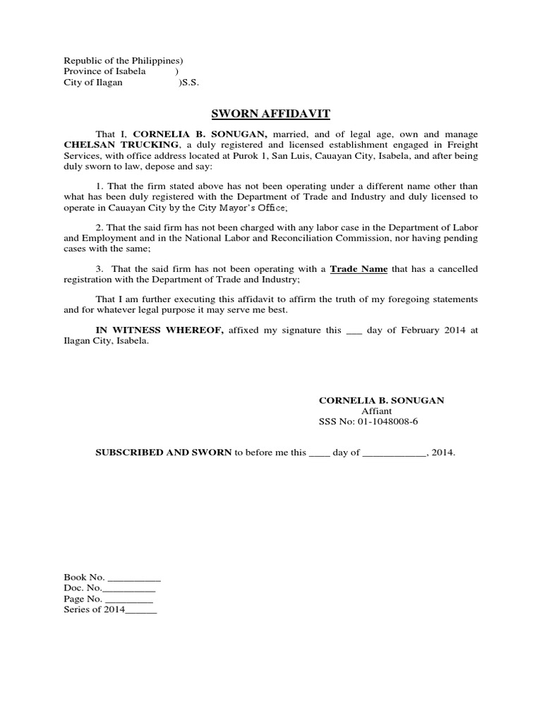 Sworn Affidavit for Freight Services | PDF | Affidavit | Legal Procedure