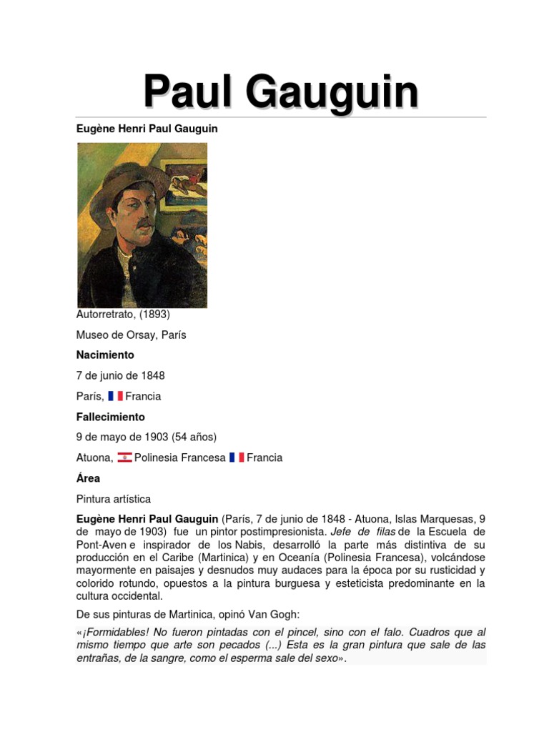 Paul Gauguin | PDF | Paul Gauguin | Vincent Van Gogh