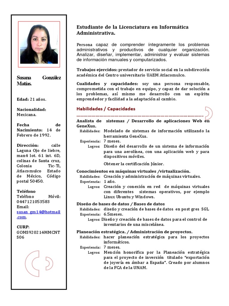 Curriculum-Vitae Susana Gonzalez | PDF | Virtualización | Aplicación web