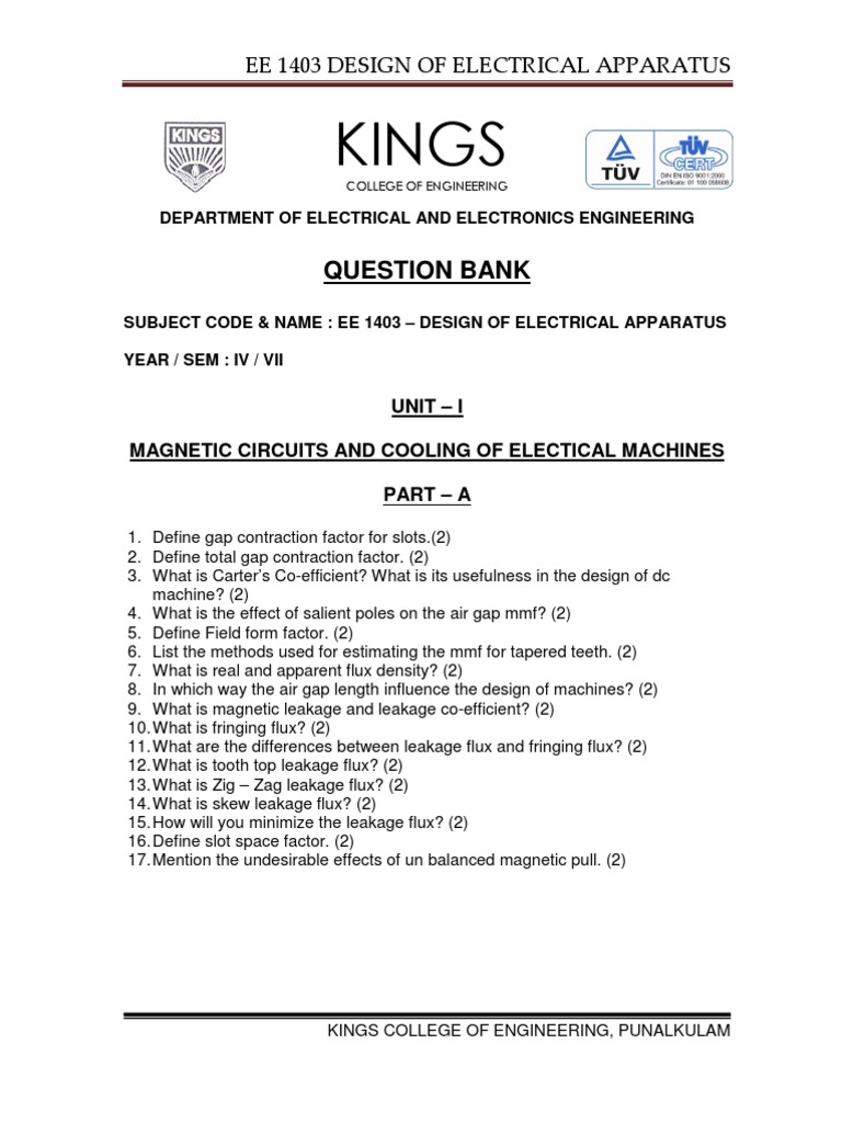 Ee 1403 Design of Electrical Apparatus | PDF | Transformer | Electric Motor