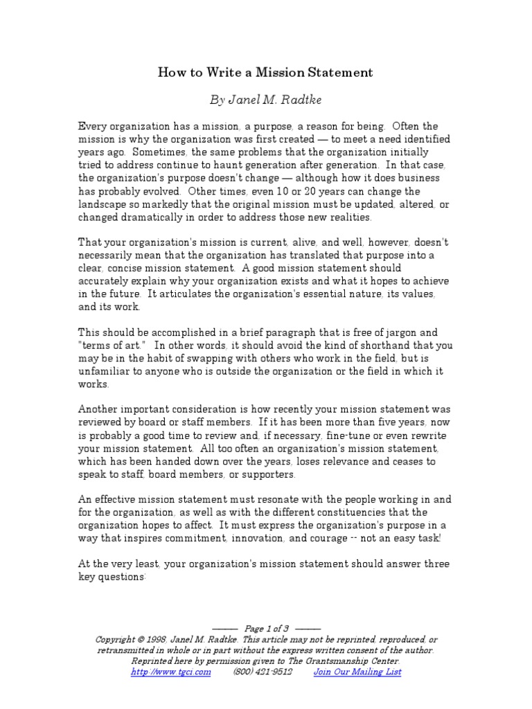 How To Write A Mission Statement | PDF