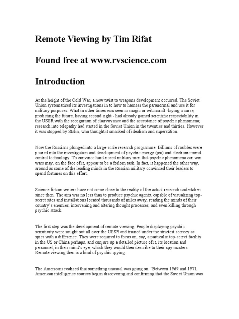 Remote Viewing by Tim Rifat (Excellent Full Book) | PDF | Telepathy ...