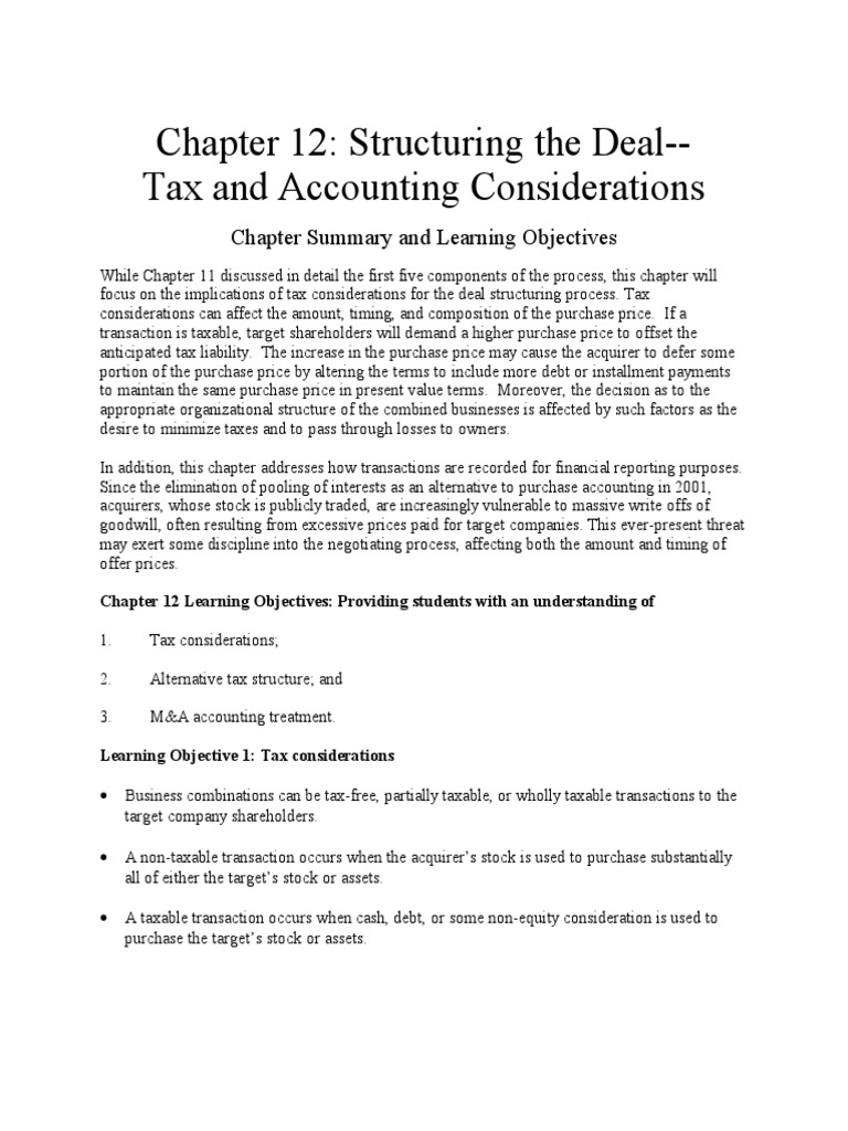 Chapter 12 Structuring The Deal Tax and Accounting | PDF | Mergers And ...