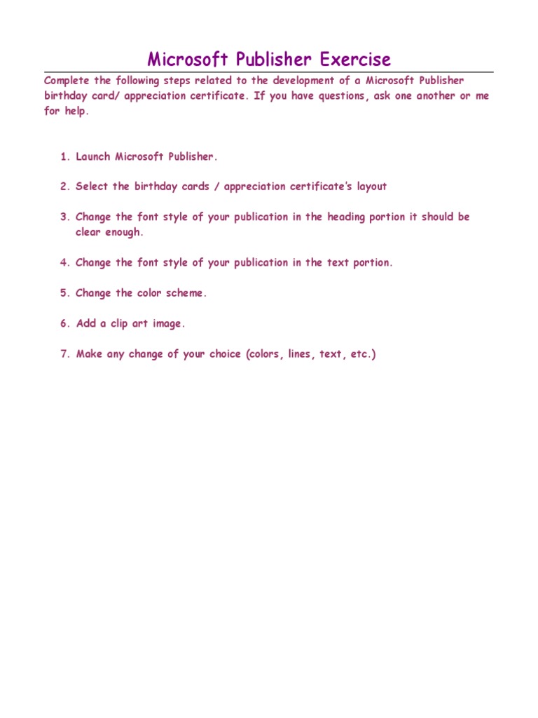 MS. PUBLISHER (Exercise) | PDF | Typography | Computing