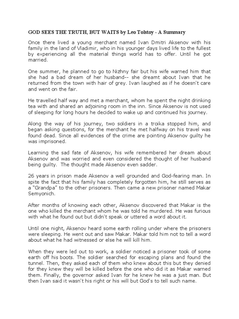 God Sees The Truth, But Waits by Leo Tolstoy - A Summary | PDF | Violence