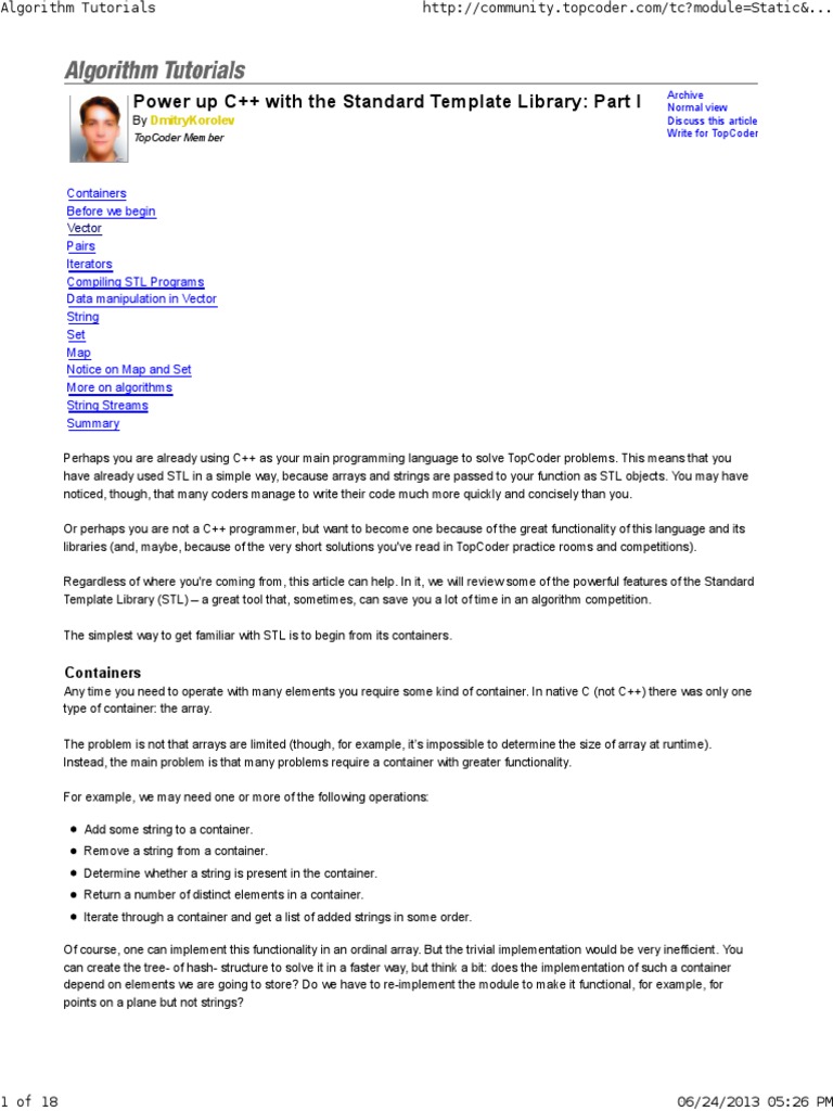 Power Up C++ With The Standard Template Library: Part I: Dmitrykorolev | PDF | Array Data ...