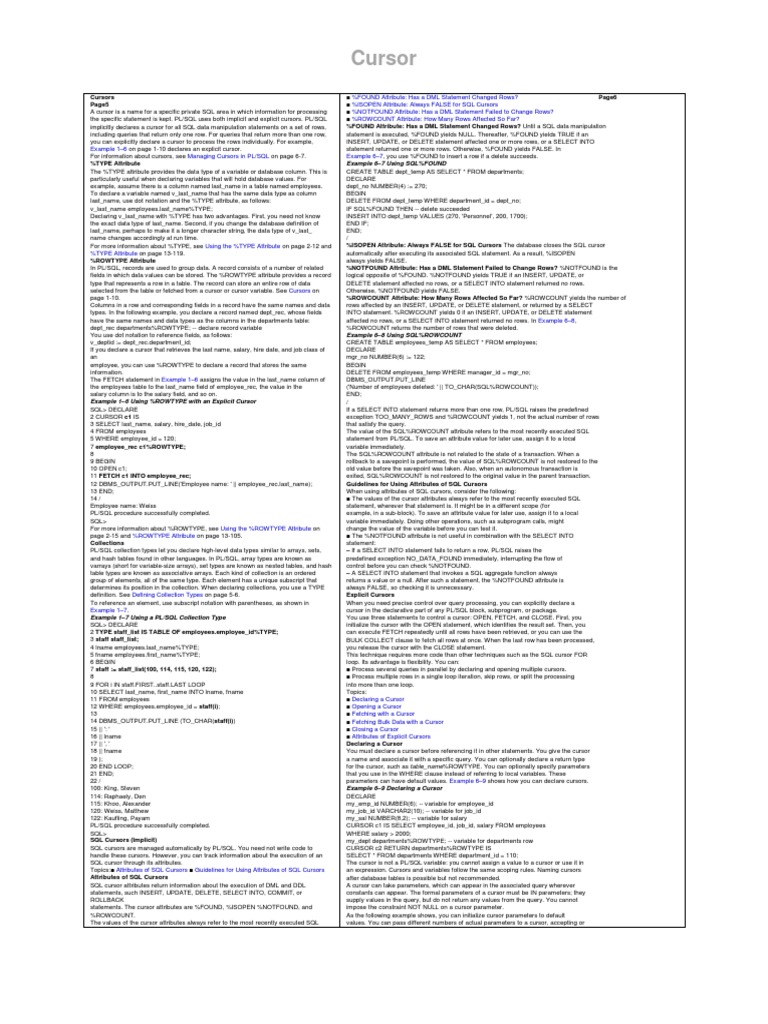 Cursors In Dbms Pdf Pl Sql Parameter Computer Programming