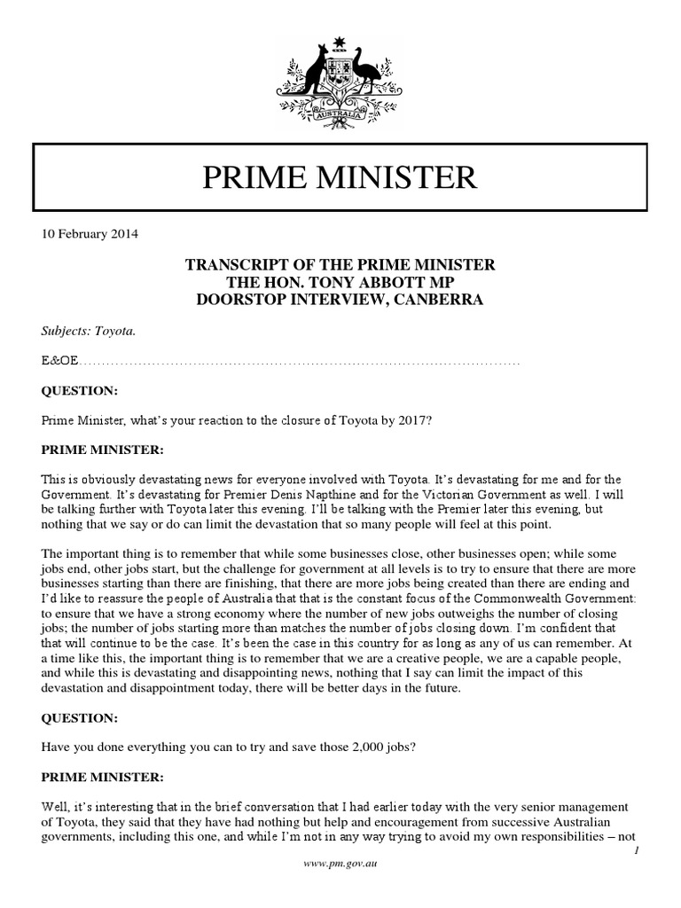14-02-10 Doorstop Interview Canberra | PDF