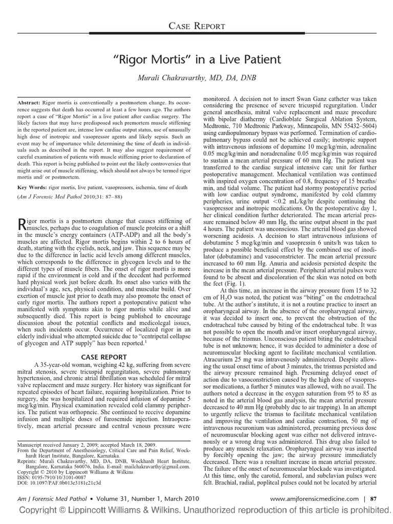 Rigor Mortis in A Live Patient | PDF | Heart | Pulse