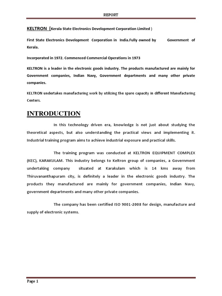 Report on Kerala State Electronics Development Corporation Limited ...