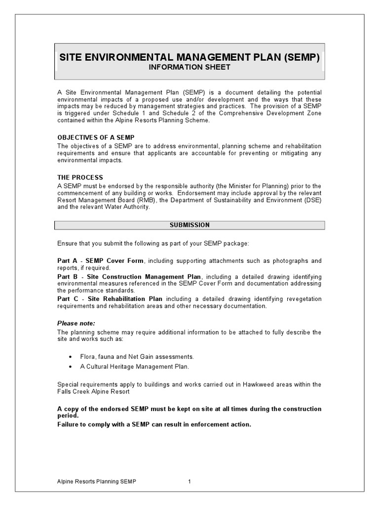 Site Environmental Management Plan Information Sheet | PDF | Drainage ...