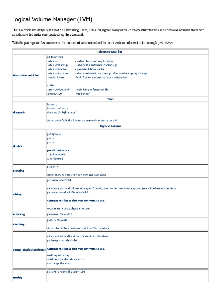 RedHat - LVM Cheatsheet | PDF | Computer Data | Computer Data Storage