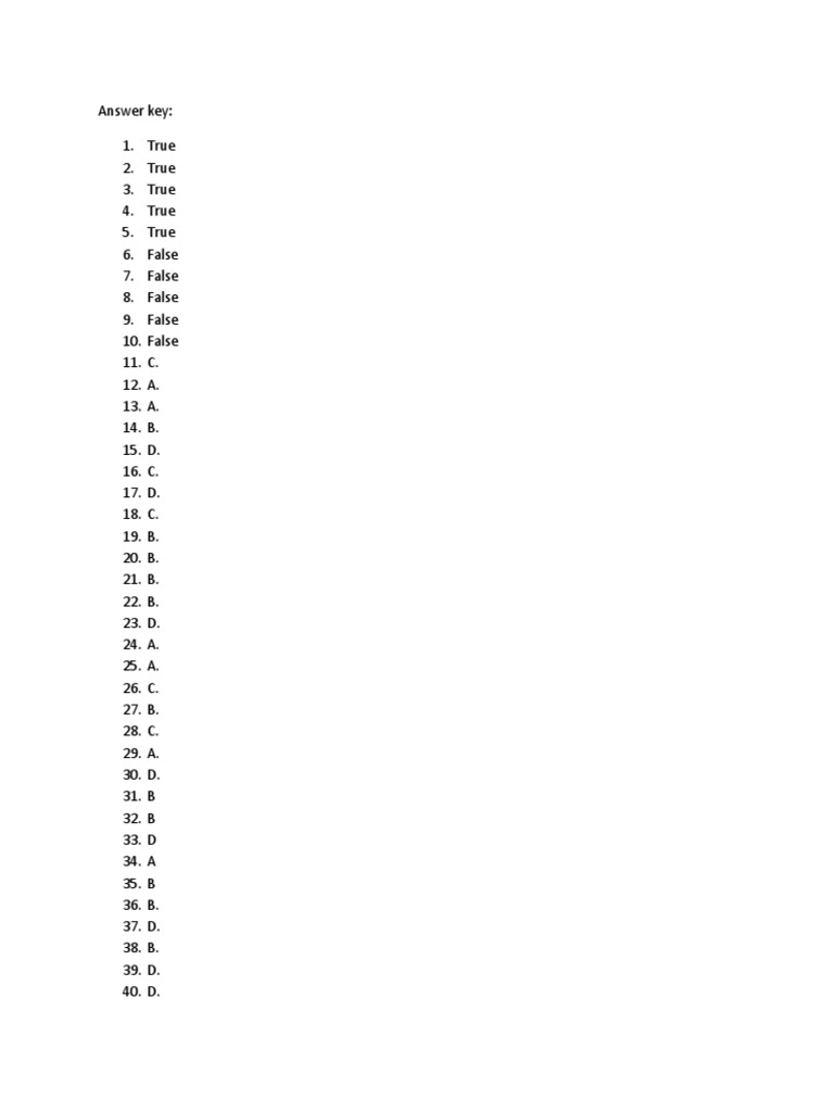 Answer Key for Quiz Questions | PDF