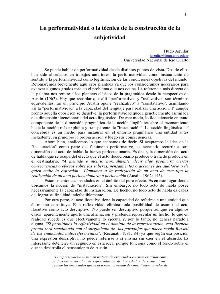 La Performatividad o La Tecnica de La Construccion de La Subjetividad ...