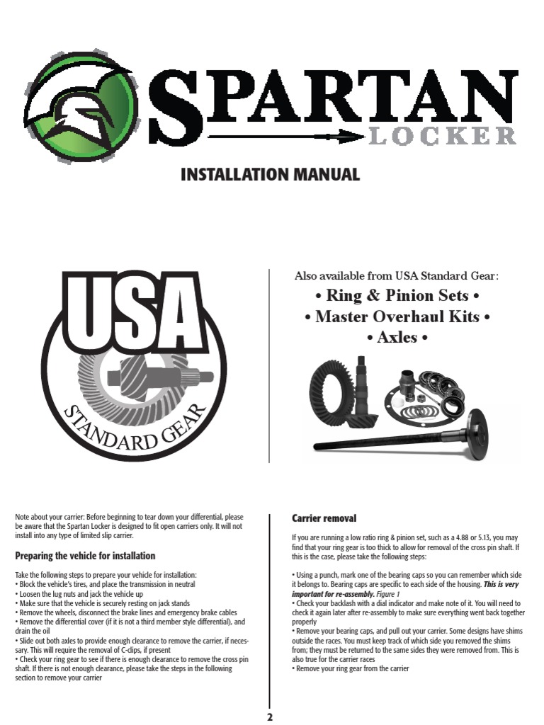 Spartan Locker Installation Instructions | PDF | Gear | Tire