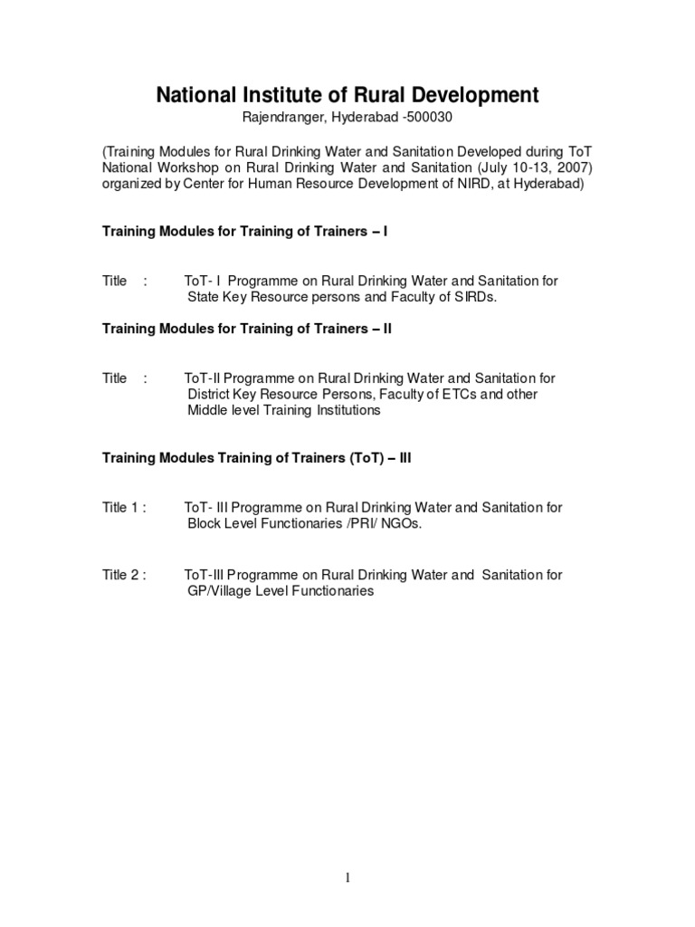 National Institute of Rural Development: Training Modules For Training ...