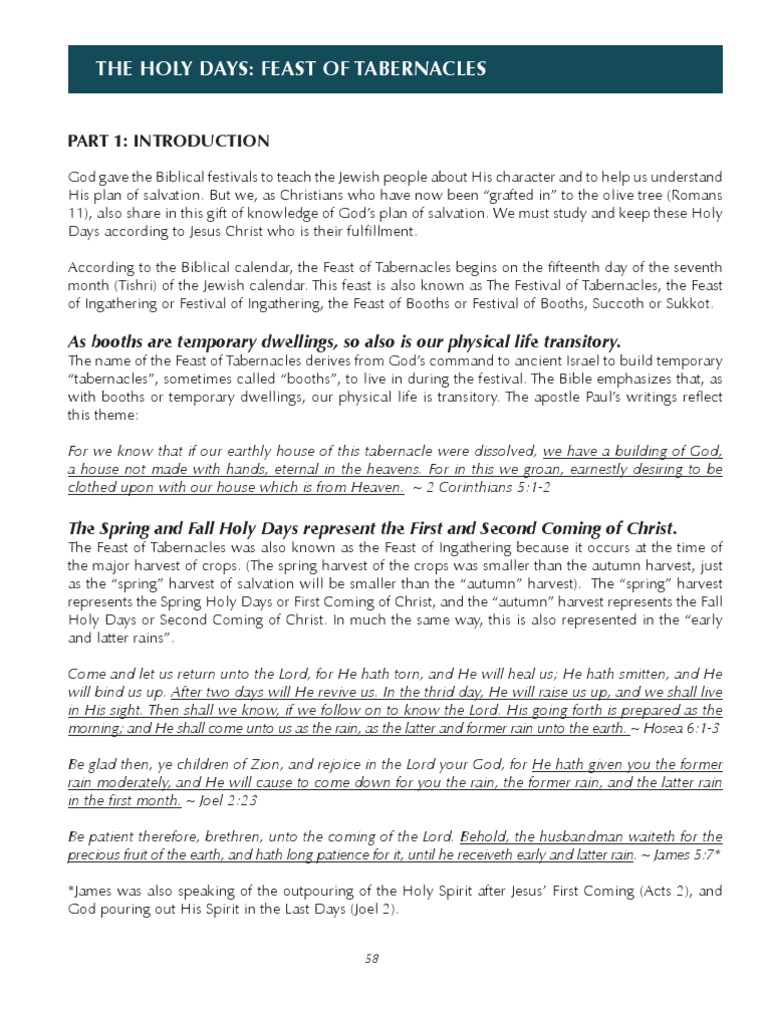 The Holy Days: FeasT of Tabernacles | PDF | Sukkot | Book Of Leviticus