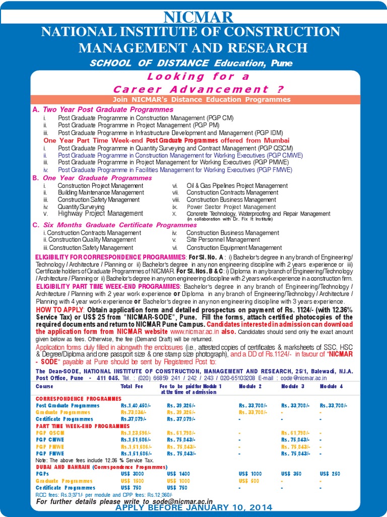 Nicmar PGP | PDF | Postgraduate Education | Distance Education