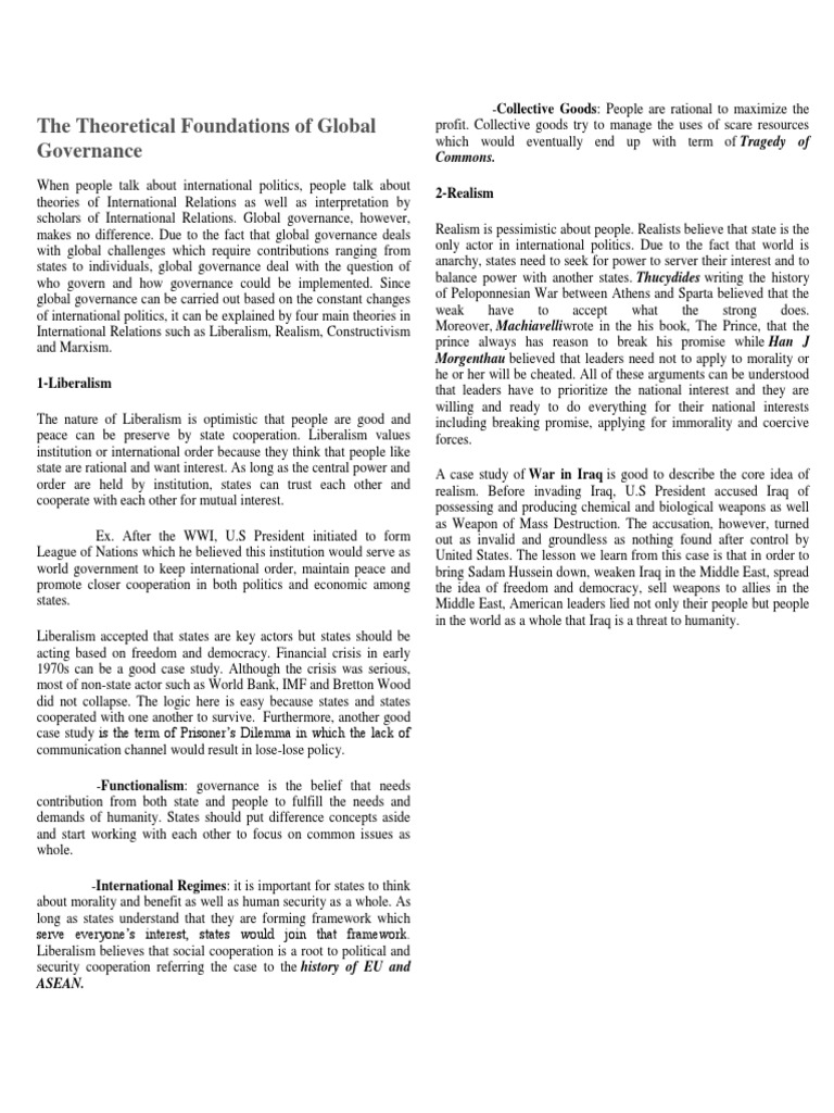 The Theoretical Foundations of Global Governance | PDF | Global Governance | International Relations