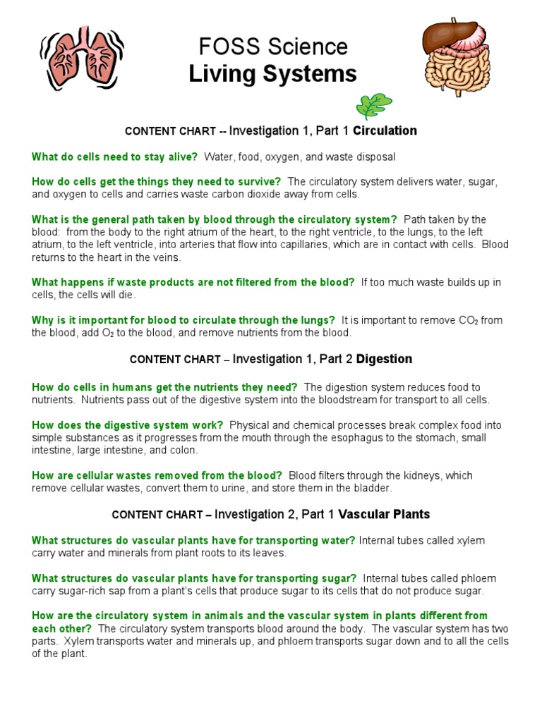 Foss - Living Systems Content Questions | PDF | Circulatory System | Botany