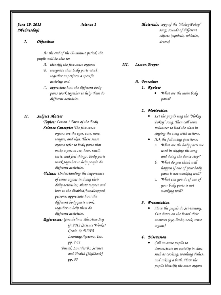 Science 1 L2 Your Sense Organs and How Your Body Parts Work | PDF ...