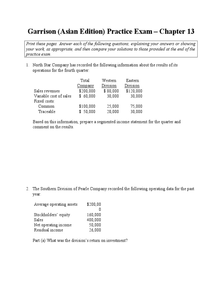 Garrison (Asian Edition) Practice Exam - Chapter 13 | PDF | Investing ...