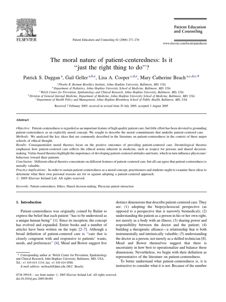 The Moral Nature of Patient-Centeredness: Is It Just The Right Thing To ...