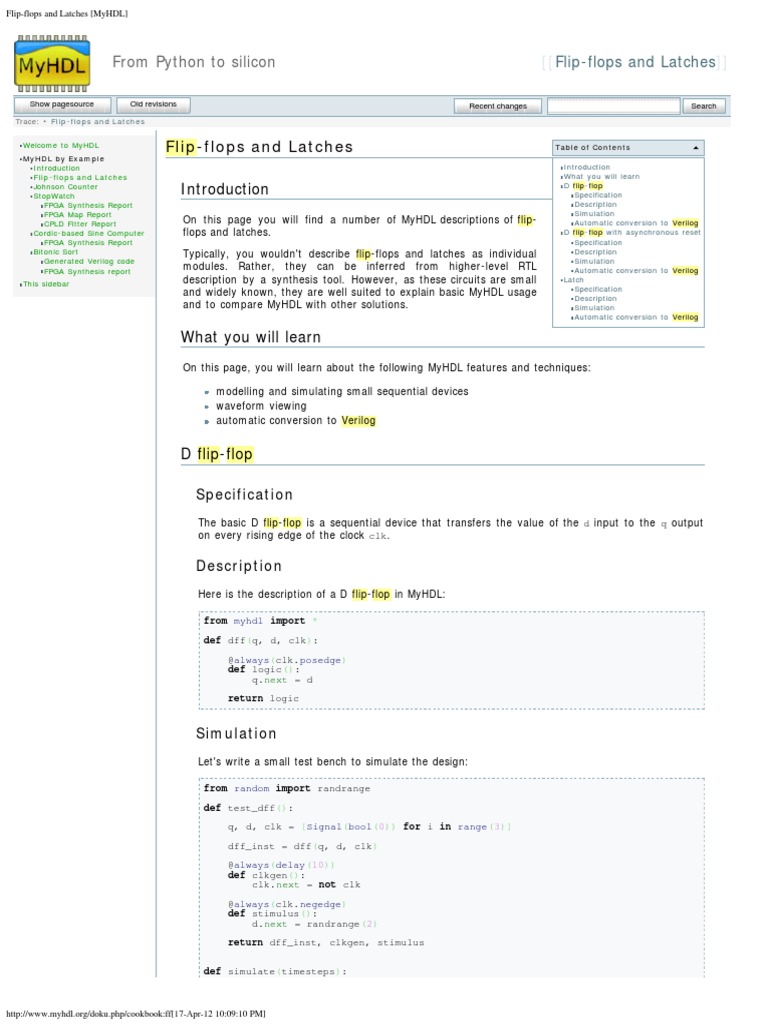 Flip-Flops and Latches (MyHDL) | PDF | Computer Hardware | Computer Engineering