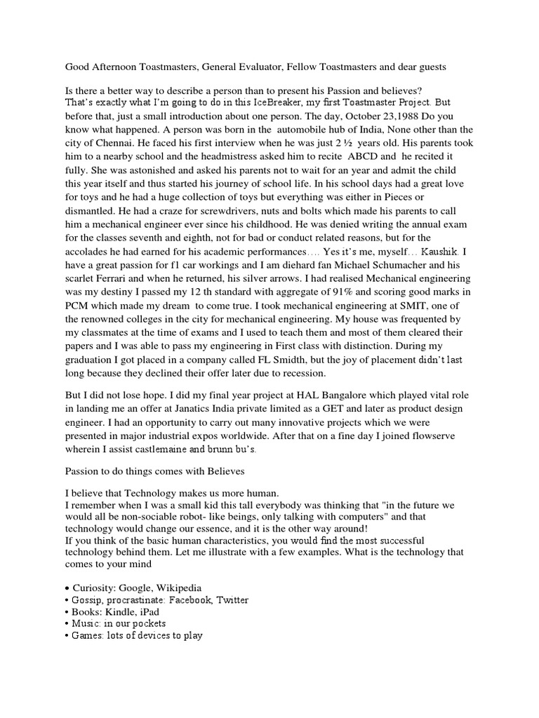 Toastmasters cc1 script | Technology | Technology (General)