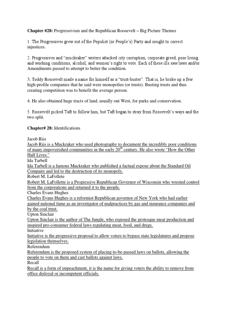 Chapter 28 Study Guide | PDF | Progressivism In The United States ...