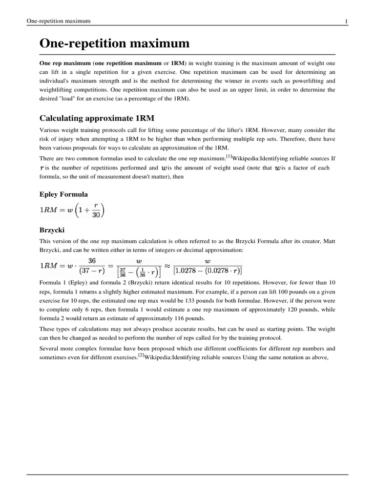 1-RM_Formulas.pdf | Physical Exercise | Hobbies
