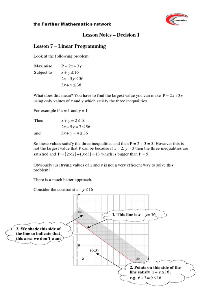 Lesson Notes - Decision 1 Lesson 7 - Linear Programming: Look at The ...