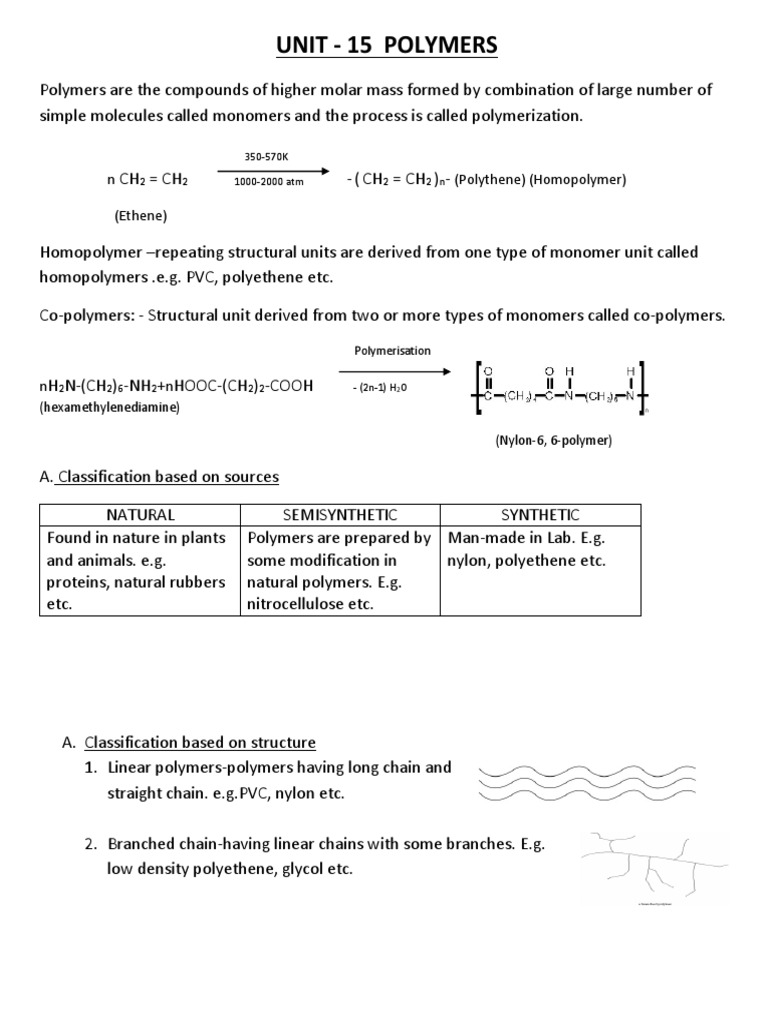 UNIT - 15 Polymers | PDF | Polymerization | Polymers