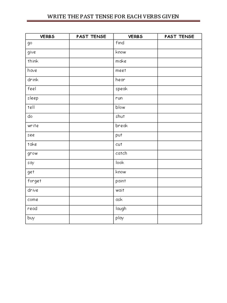 Write The Past Tense For Each Verbs Given | PDF | Poetry