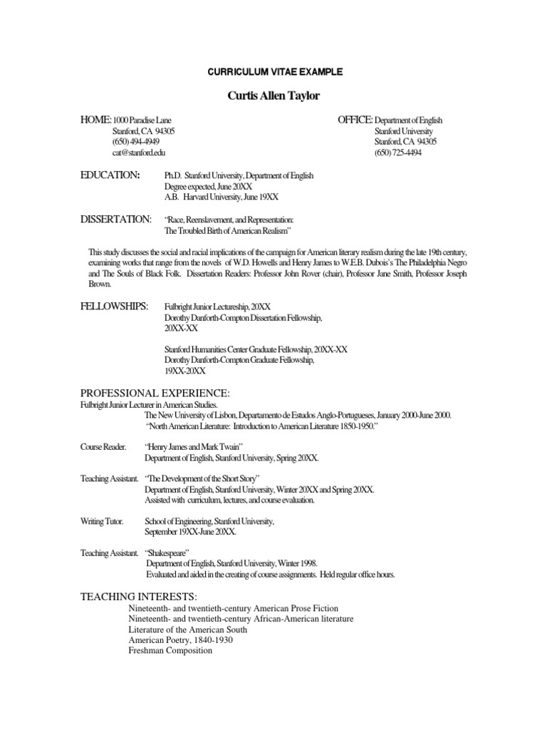 CV Example 2 | PDF | American Literature | African American Literature