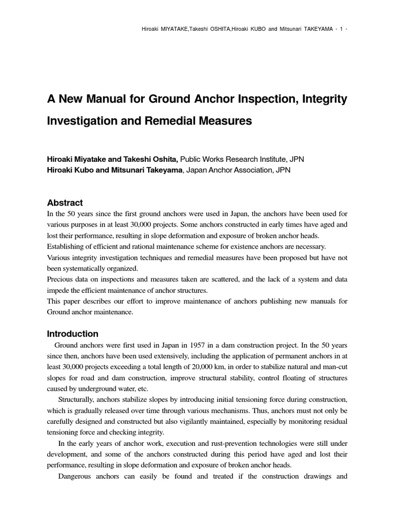 Ground Anchor Inspection Manual | PDF | Geotechnical Engineering | Anchor