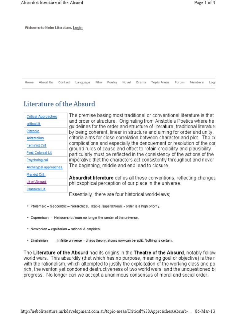 Literature of The Absurd: Welcome To Nebo Literature | PDF ...