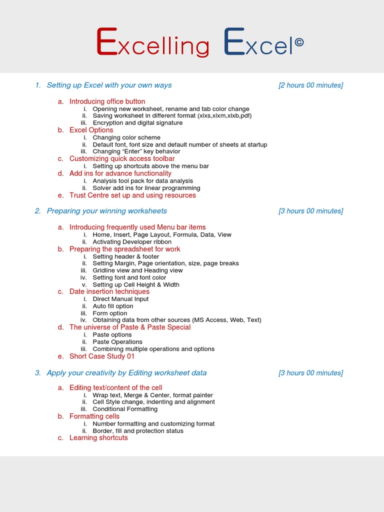 Excelling Excel Outline | PDF