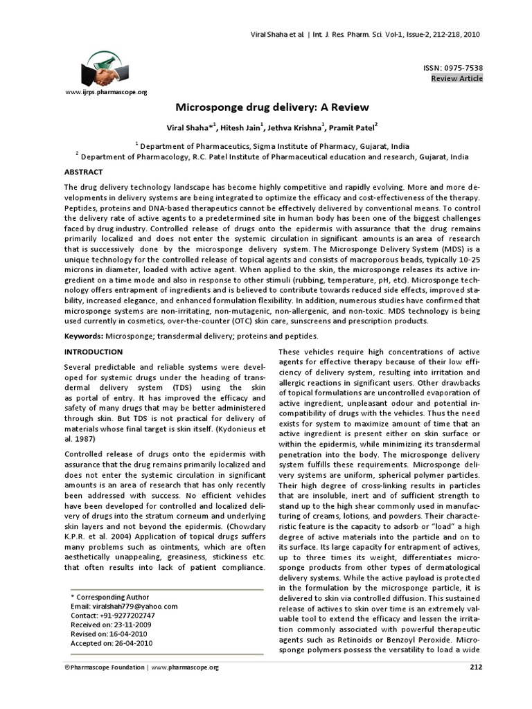Microsponges Drug Delivery A Review | PDF | Topical Medication ...