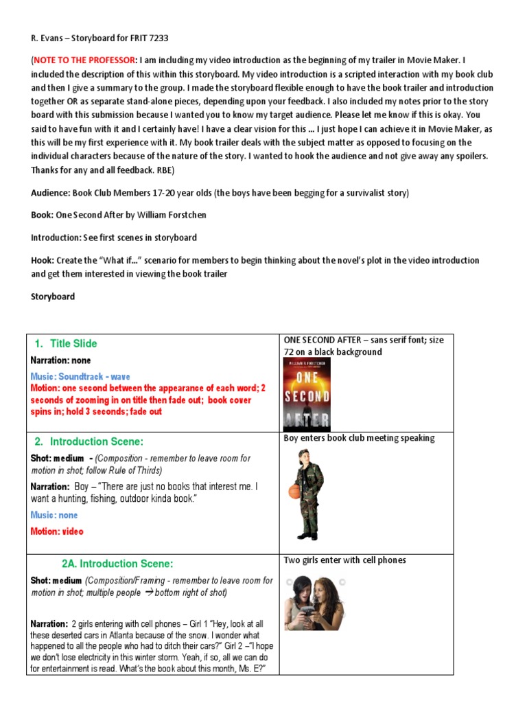 Book Trailer Storyboard - Evans | PDF | Leisure