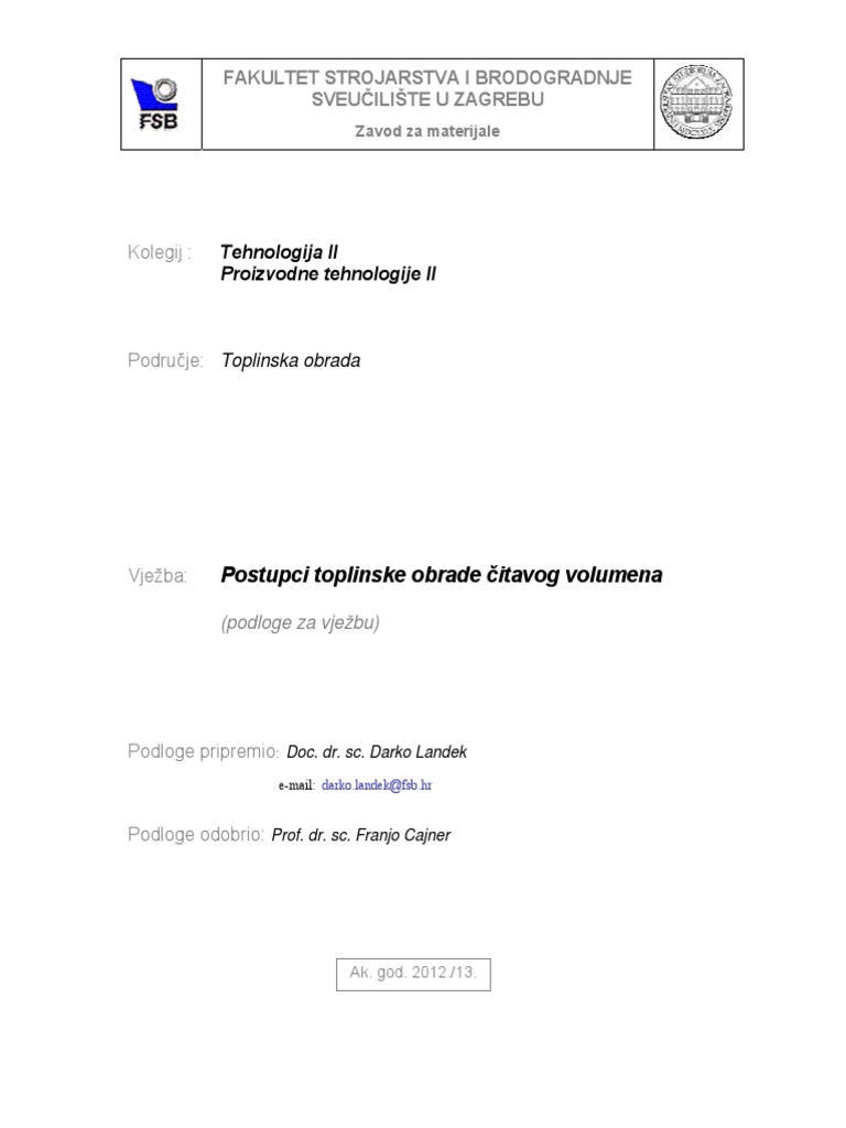 Toplinska Obrada Vjezbe | PDF