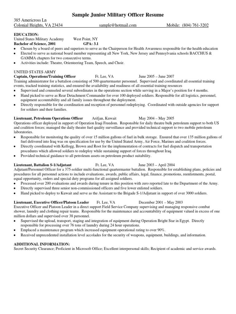 Sample JMO Resume | PDF | Staff (Military) | Adjutant