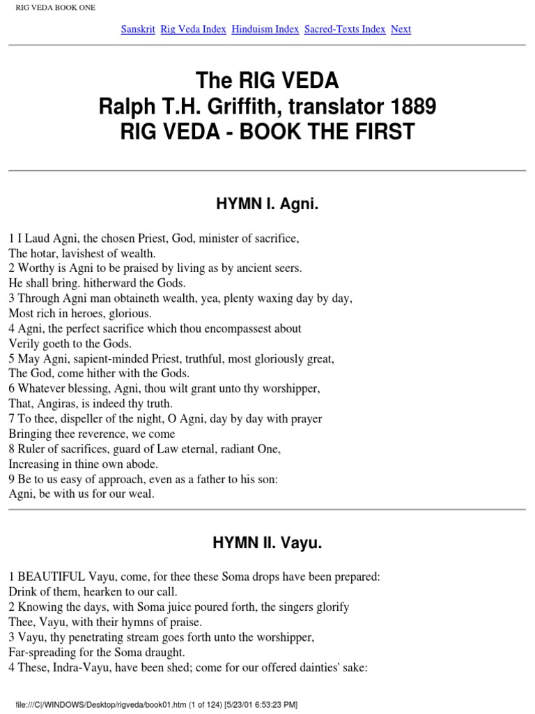The Rig Veda Ralph T.H. Griffith, Translator 1889 Rig Veda - Book The ...