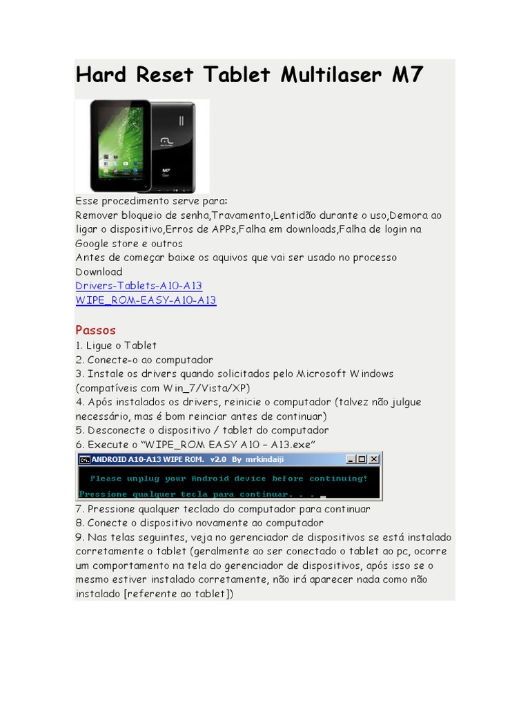 Hard Reset Tablet Multilaser M7 | PDF | Computadores | Tecnologia e Engenharia
