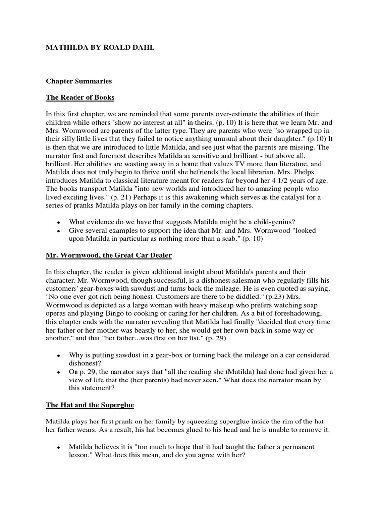 Matilda: Chapter Summaries and Insights | PDF | Plot (Narrative ...