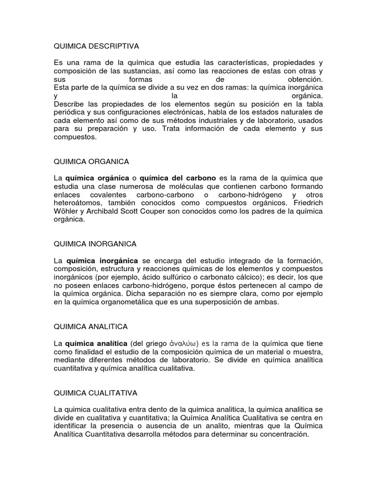 QUIMICA DESCRIPTIVA | Química Inorgánica | Química Orgánica