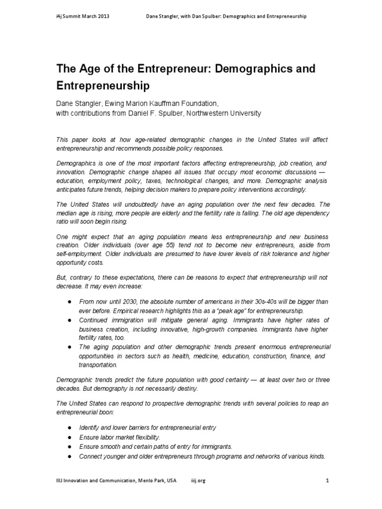 Demographic Trends in Entrepreneurship | PDF | Population Ageing ...
