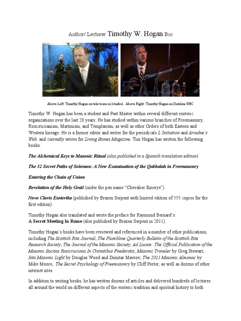 Timothy Hogan Author Bio Masonic | PDF | Freemasonry | Masonic Lodge