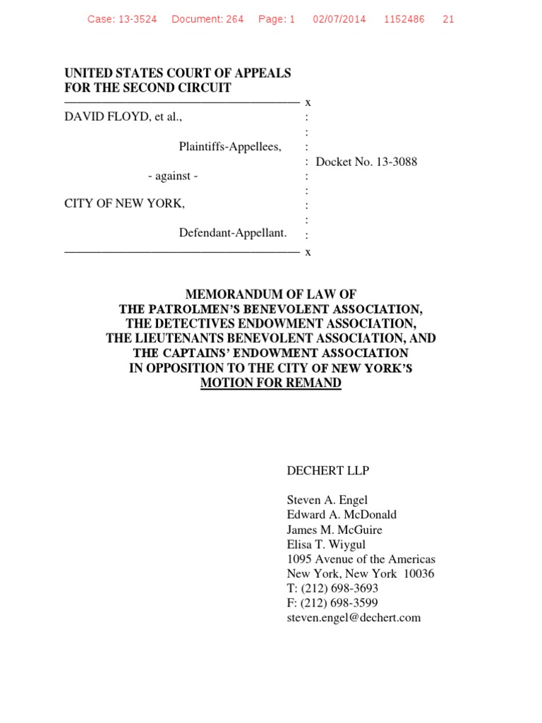 Floyd v. City of New York, PBA and CEA Memo of Law in Opposition To ...